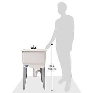 Mustee 14CP Polypropylene Freestanding Tub Utility Sink with Drain and Faucet, One Size, White