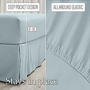 lalaLOOM Twin Bed Sheet Set, Soft Microfiber Hotel Luxury Bedding, Extra Deep Pocket, 3 Piece Sheets and Pillowcase Sets, Breathable Wrinkle, Fade Resistant, Easy Care Machine Washable Linen, Sea Blue