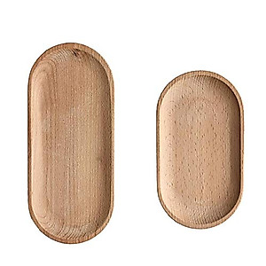 Mini Serving Tray for Jewellery Key Coin Set of 2, Oval Wood Natural Dessert Cup Tray, Small Wooden Cheese Plate, Tableware Decorative Tray