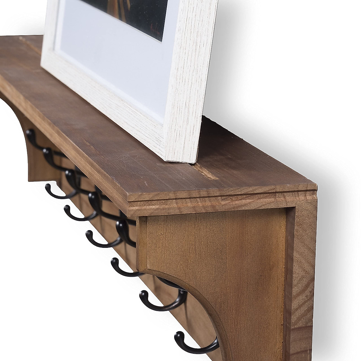 brightmaison Mante Entryway Organizer with Key Holder and Coat Rack, 6 Hooks For Hanging Face Masks, 30" Wood Walnut