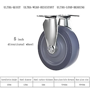 Caster Wheels, Casters Set of 4, 5 Inch Wheels for Furniture Directional Casters & Swivel Casters & Brake Casters, Industrial Casters Rubber Silent Load Capacity 400Kg(Fixed)