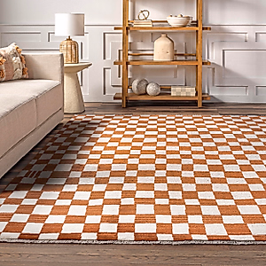 nuLOOM Fringed Performance Indoor Area Rug, Power Loomed, Easy Clean, Durable, Non-Shed, 4' x 6', Dominique Orange