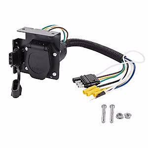MECMO Multi-Tow 4-Way Flat to 7-Way RV Blade and 4-Way Flat Female End Trailer Wiring Adapter Connector Kit, 4 Pin Vehicle-Side Trailer Light Plug to Dual-output 7 Blade & 4 Flat with Mounting Bracket