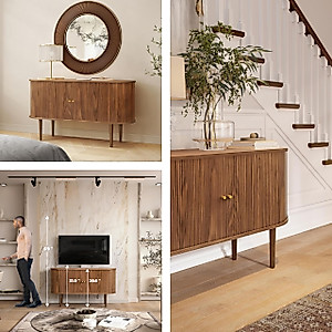 WERMO 55'' Sideboard Storage Cabinet with Doors and Shelves - Credenza Storage Cabinet for Office, Bedroom Storage Cabinet, Hallway Storage Cabinet, Console Storage Cabinet (Walnut)