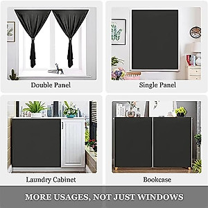 Muamar Velcro Blackout Curtains for Bedroom 2 Panels with Tiebacks(Black, 34" W x 45" L),Without Rods Small Curtains,Kitchen Curtains,Easy Install for Window, Bathroom Door,Wardrobe, Cabinet Etc