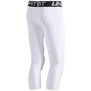 Legendfit Youth Kids Pants with Knee Pads Basketball Compression 3/4 Capri Padded Leggings Sport Tights Boys Girls White