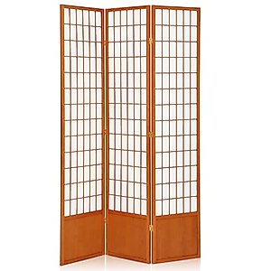 Magshion 3-Panels Room Dividers and Folding Privacy Screens 6.5ft High Oriental Small Grids Folding Screen Room Divider Separating Wall Freestanding Shoji Screen for Home Office