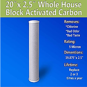 Standard Whole House Coconut Shell Carbon Block 5 Micron Water Filter 20” x 2.5” Fits 20” x 2.5” Housings. Remove Chlorine and Bad Odor. Compatible with C1-20, HX-CB-25-2010, F3WCB32 Pack of 6