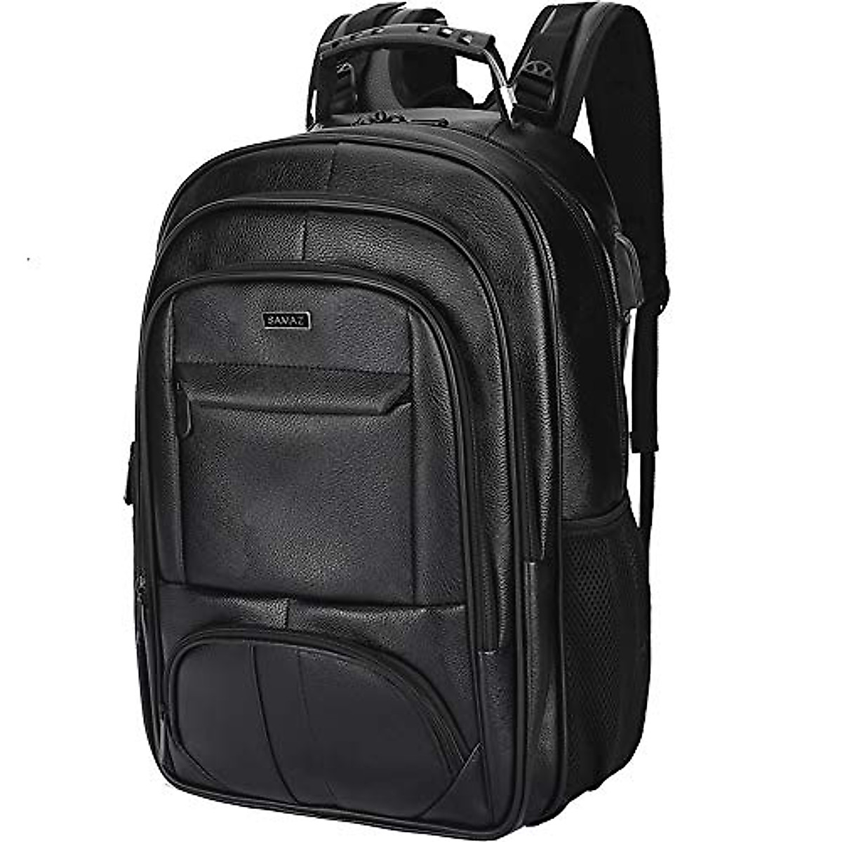 Laptop Backpack Waterproof Leather Backpacks with USB port fit 15.6" Laptops for Men and Women Travel Daypack Backpack Black (Shcool Backpack)