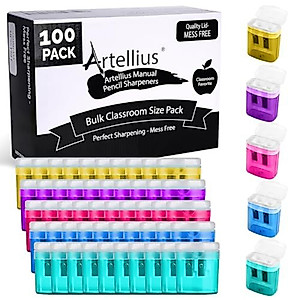 100 Pack Bulk Pencil Sharpeners - Double Hole Sharpener for Classroom Supplies, Manual Pencil Sharpener for Kids, Colored Pencil Sharpener for School Supplies. Handheld Pencil and Crayon Sharpener