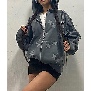 ROAONOCOMO Y2K Aesthetic Zipper Hoodie Sweatshirt Long Sleeve Harajuku Punk Grunge Outfit Retro Vintage Oversized Outwear