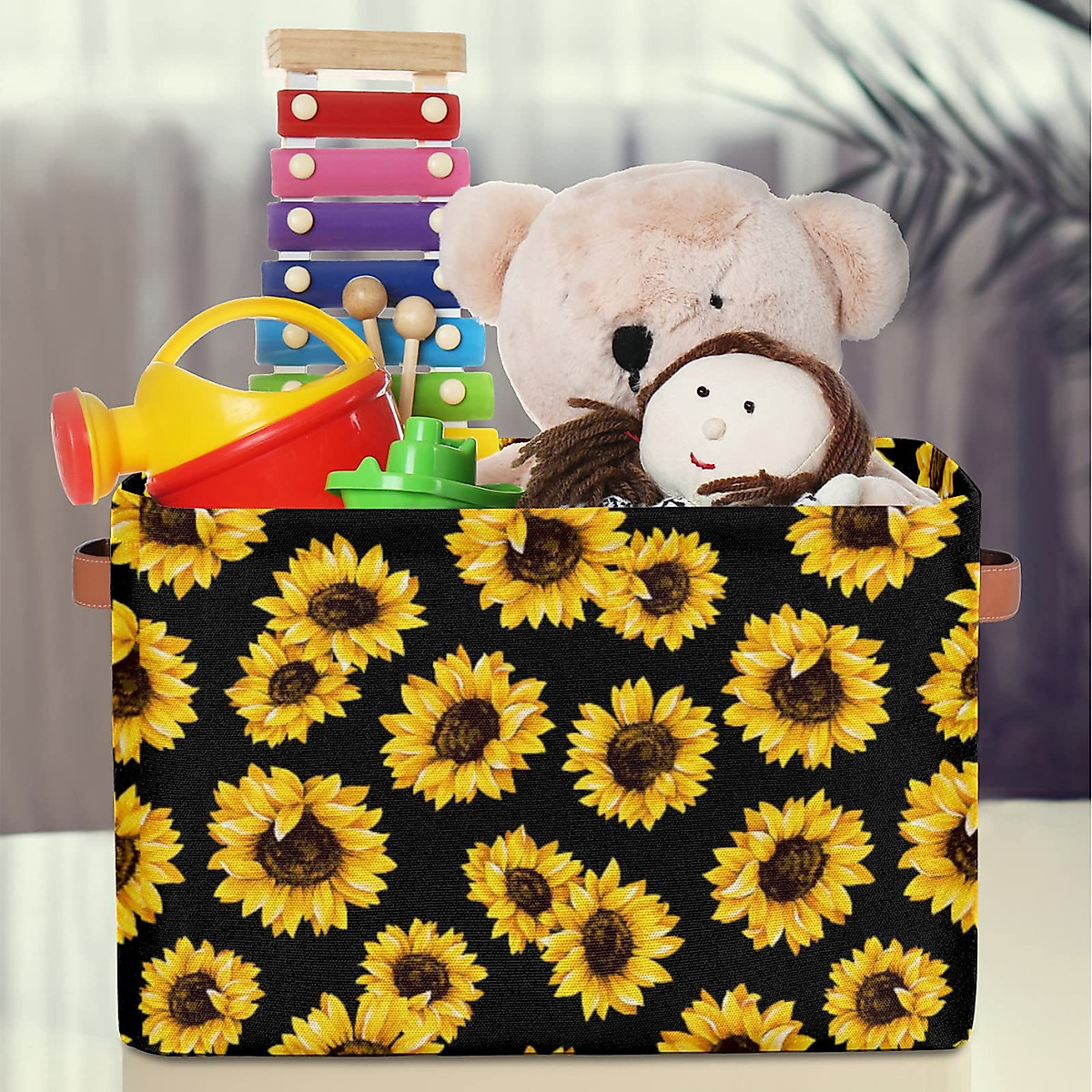 AUUXVA Sunflower Storage Baskets Cube Storage Boxes Bins Collapsible Laundry Baskets for Nursery Shelf Bedroom Bathroom Toy Organizer 1PC