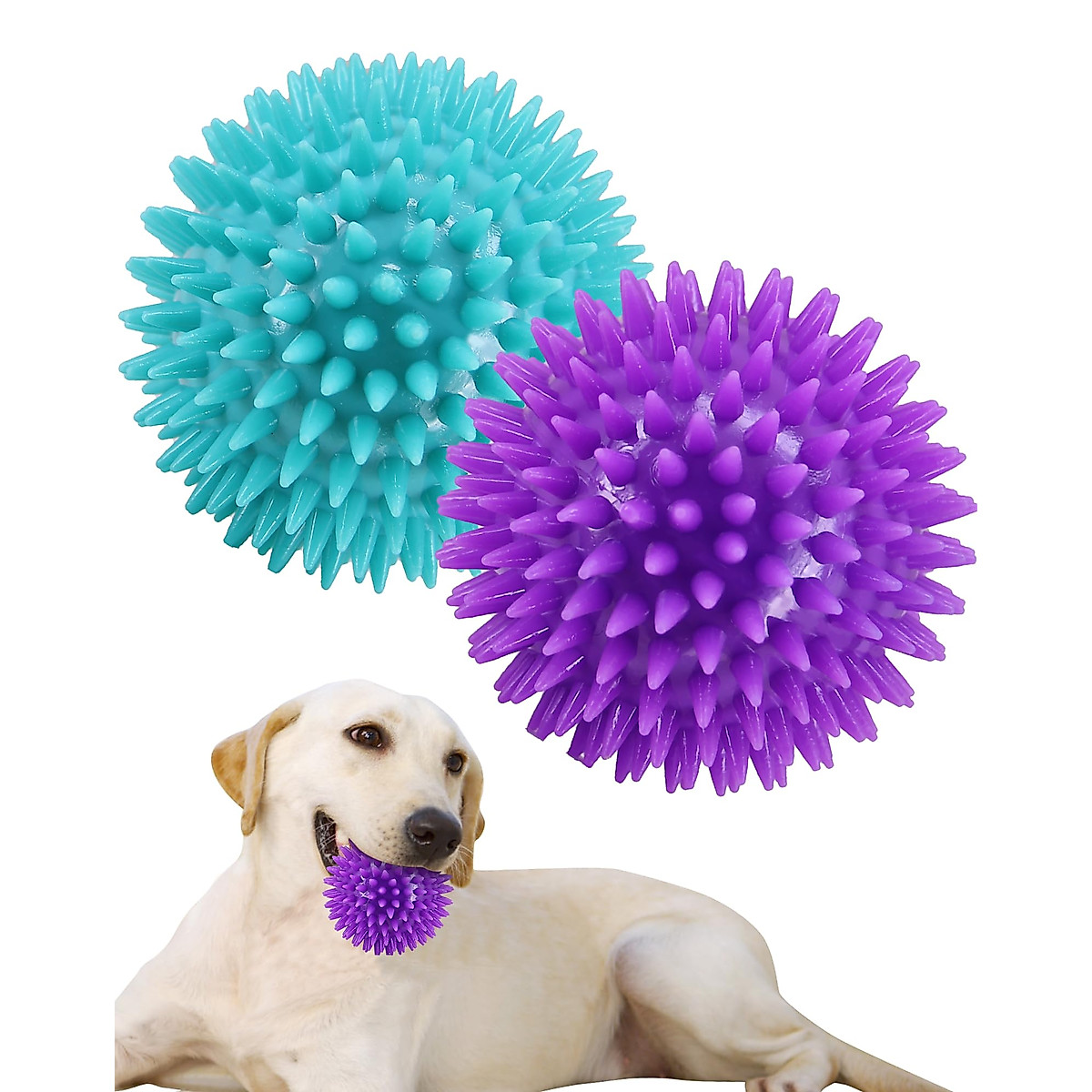 Pweituoet 3.5” Spike Dog Balls with Squeaky, Thicker and Durable, 2 Pack Dog Chew Toys Clean Teeth Training for Puppy Small Medium Large Dogs, Dog Ball Toys for Aggressive Chewers