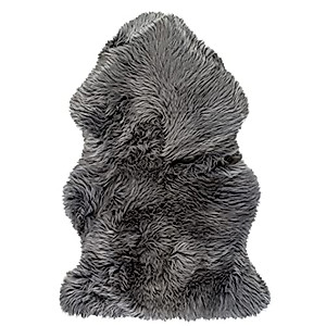 Natural Sheepskin Rug with Thick and Lush 2.5 Inch Pile | Fluffy, Hypoallergenic Sheep Fur Rug with Anti-Skid Back | 2 x 3 ft Small Sheepskin Wool Area Rugs, Grey