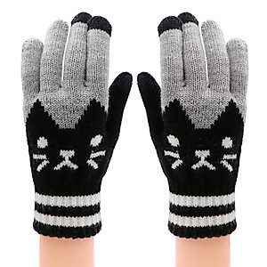 Newfancy Women Men Winter Knit Gloves Touchscreen Warm Soft Cat Kitten Texting Fashion Mittens for Smartphone Iphone Ipad, Black, One Size