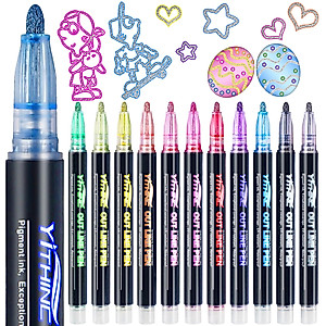 Shimmer Markers Metallic Outline Pens, 12 Glitter Markers for Tween Girls Christmas Gifts Birthday Stuff 4-18, Stocking Stuffers for Kids, Teen Girl Gifts Trendy Stuff, Cool Art Craft Supplies Kit