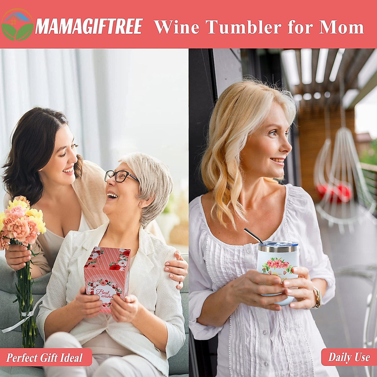 MAMAGIFTREE 12oz Insulated Wine Tumbler with Lid - Best Grandma Ever Stainless Steel Wine Glass - Perfect Grandma Gifts - Thoughtful Grandma Birthday Gifts for Wine Lovers