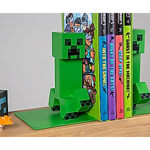 Minecraft 6-Inch Creeper Bookends, Set of 2 | Bookshelf Decor Room Essentials, Storage Organizer for Shelves and Desktops, Book Stoppers | Video Game Gifts And Collectibles