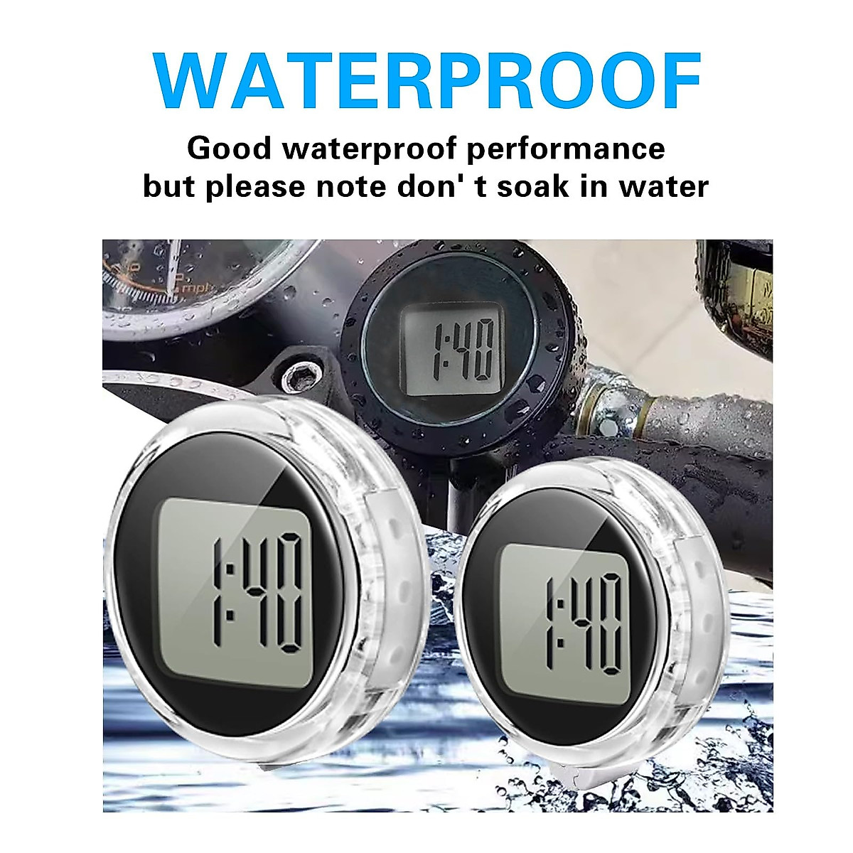 Crynod 3 PCS Mini Car Clock for Dashboard, 1.0In x 0.3In Waterproof ABS Round Motorcycle Decorative Clock with Adhesive, Universal Vehicle Digital Clocks Accessories (White)