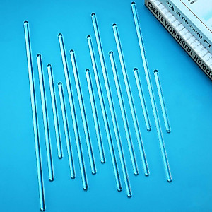 15 Pieces Glass Stirring Stick Smooth Stir Rod with Both Ends Round, 12/10/ 8/6/ 4/ Inch Glass Mixing Tools for Science, Lab, Kitchen, Experiment and Stir Hot Cold Beverages Cocktails Drinks