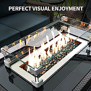 Apromise Fire Glass for Fire Pit - 1 inch Fire Pit Glass Diamond | High Luster Firepit Glass Rock | Upgrade Fire Glass for Propane Fire Pit and Gas Fireplace | 20lbs | Caribbean Blue Luster