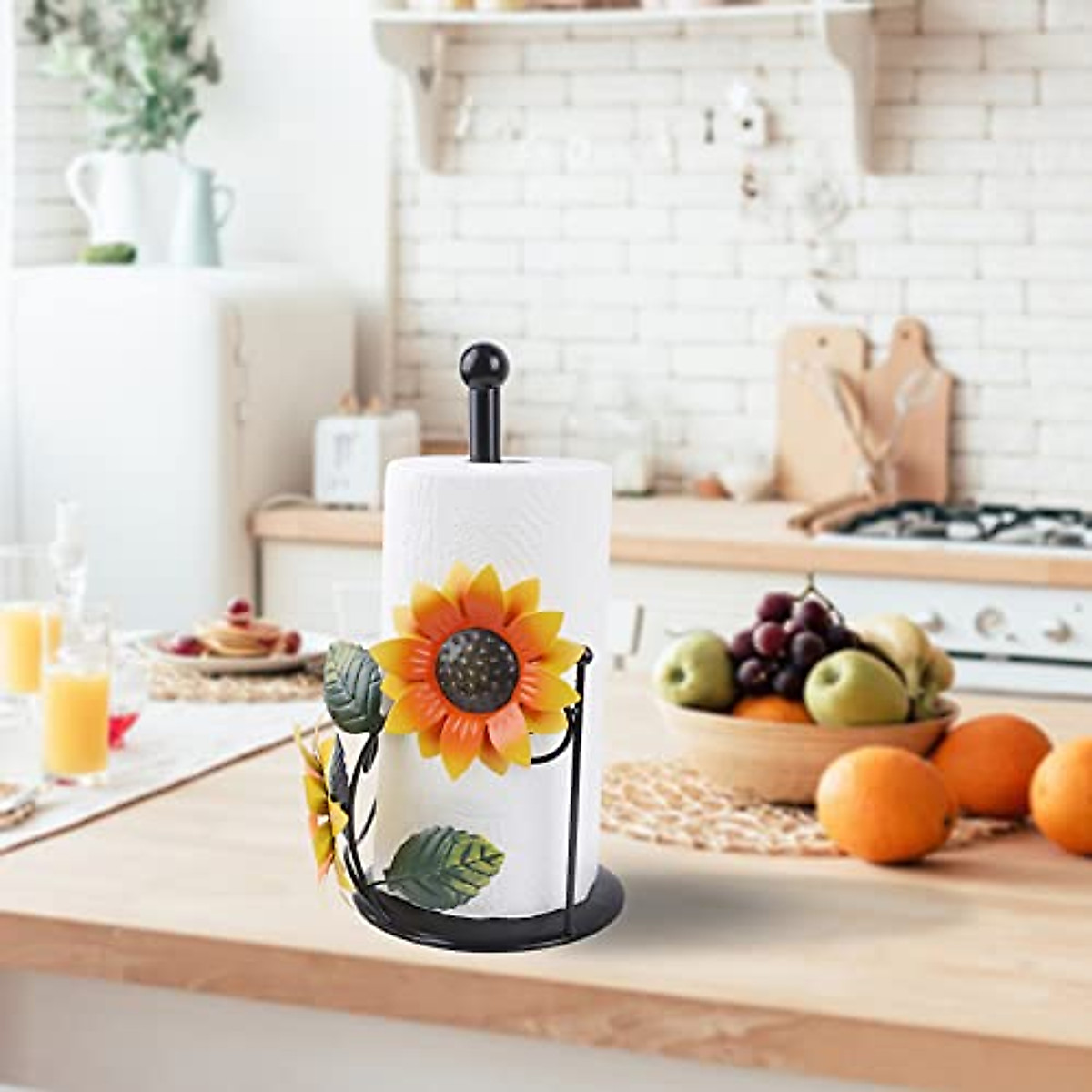 Sunflower Paper Towel Holder Countertop Kitchen Paper Towel Holder Stand Farmhouse Yellow Sunflower Kitchen Decor Accessories Metal Paper Rack Heavy Duty Rustic