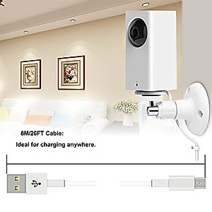 Wall Mount for Wyze Cam Pan Security Camera with 26FT Charging Cable, for Wyze Cam Pan v2 Mounting Kit Including Charging and Data Sync Cord, 360 Degree Adjustable Ceiling Mount, and 30 Wire Clips