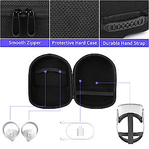 Fromsky Yinke for Oculus/Meta Quest 2/Pico 4 Case, Hard Travel Carrying Case All-in-One Storage, Compatible with Elite Strap VR Headset and More Accessories (Black)