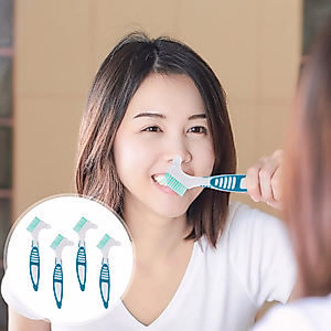 Healifty 4 Pcs Hard Denture Brush Double Sided Toothbrush Multi- Layered Bristles Fake Teeth Cleaning Brush Denture Care (Green)