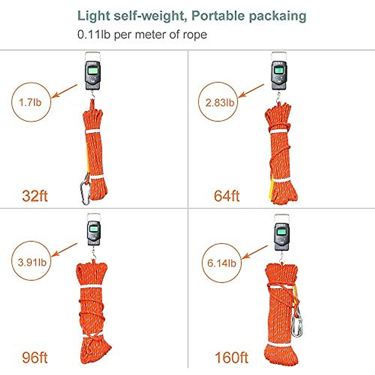 X XBEN Outdoor Climbing Rope 10M(32ft) 20M(64ft) 30M (96ft) 50M(160ft) Rock Climbing Rope, Escape Rope Ice Climbing Equipment Fire Rescue Parachute Rope (32 Foot) - Orange