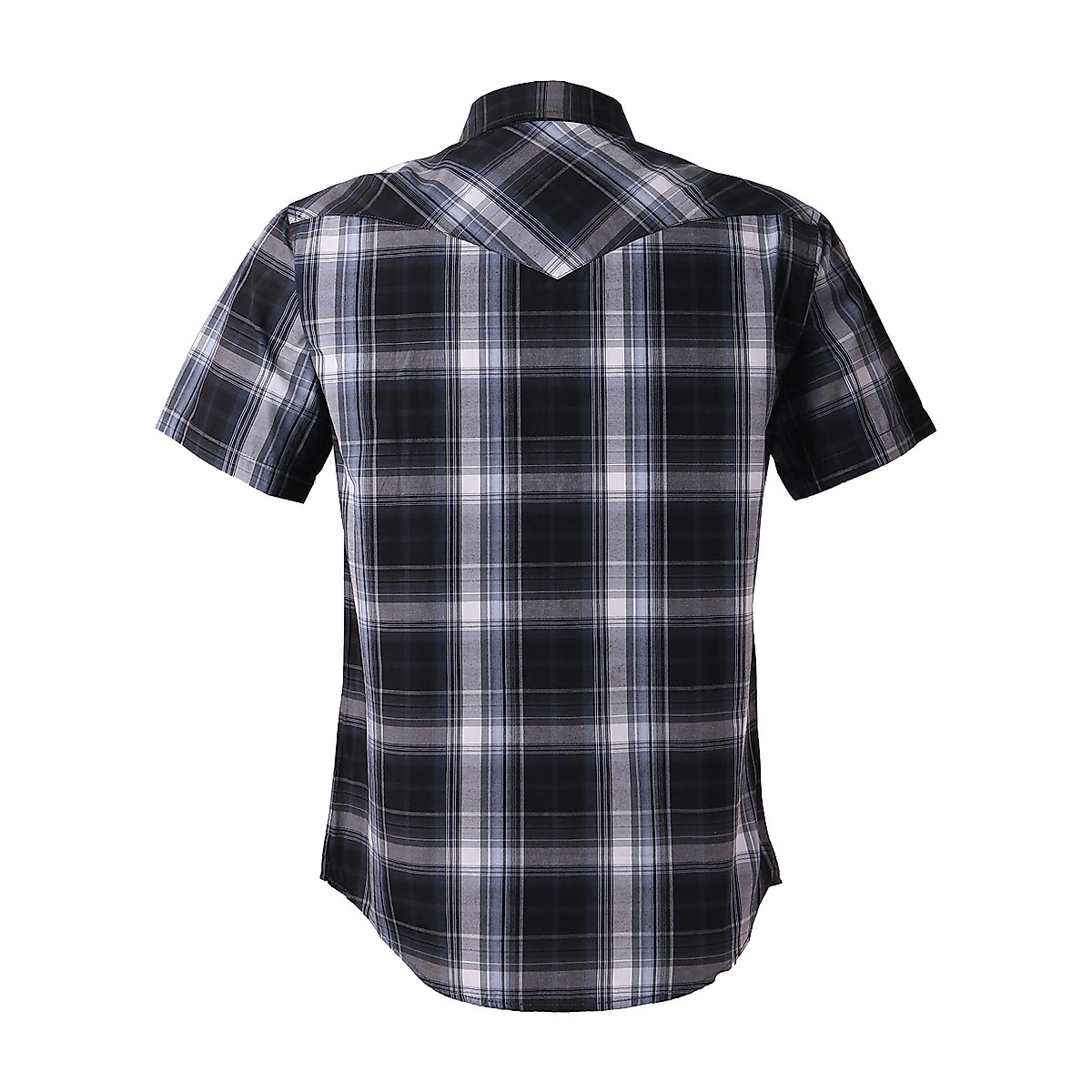 COEVALS CLUB Men's Western Plaid Pearl Snap Buttons Two Pockets Casual Short Sleeve Shirts (Gray,Black/L, 9#)