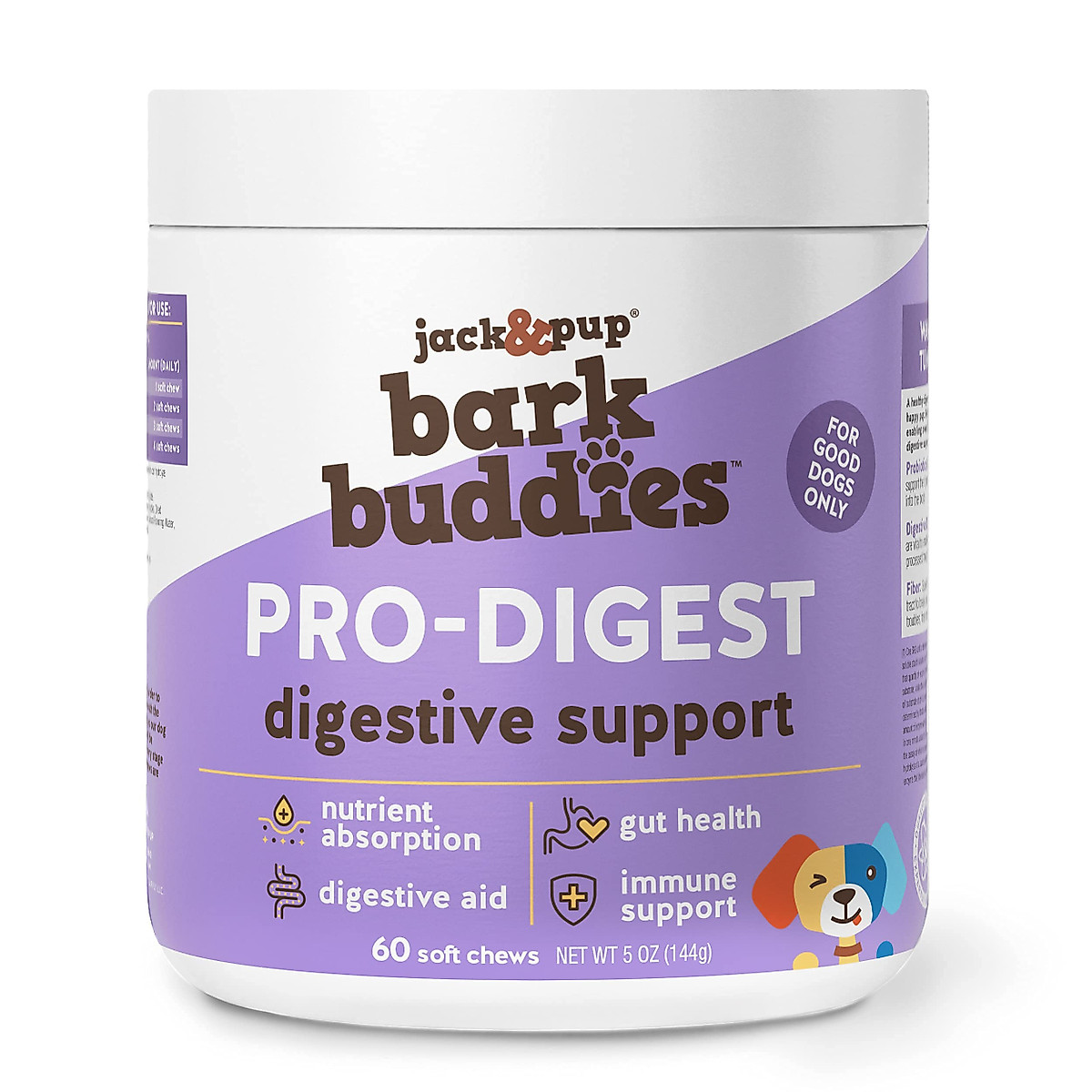 Jack&Pup Bundle - Bully Sticks + Pro-Digest Supplements | 6-Inch Odor Free [Standard Size] Bully Sticks (25 Pack) | Pro-Digest Probiotics for Dogs (60 Chews)…