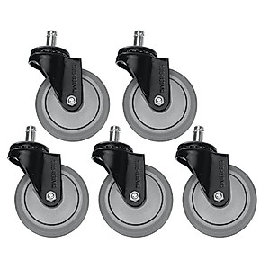 Rocky Mountain Goods Rubber Wheels for Office Chairs - Set of 5 Heavy Duty Quick Roll Casters - Smooth Quiet Glide - for Tile, Hardwood, Carpet, Gaming Chair - Replaces Floor Mat - Easy Install