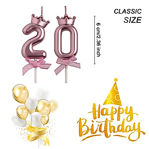 AOOLADA 20th Birthday Candles, Rose Gold 20 Year Old Number Birthday Candles, Number 20 Candles for Men Women, Birthday Party Decorations Cake Topper Gifts for Wedding Anniversary Celebration