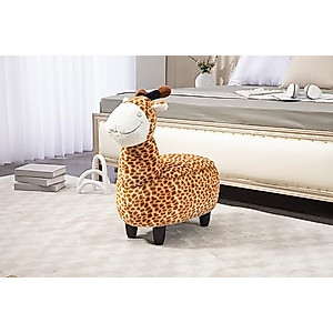 Home 2 Office Geno The Giraffe Ottoman with Storage for Kids' Bedroom, Playroom, Nursery or Recreation Room Decor, Soft Animal-Shaped Toddler Furniture with Wooden Legs