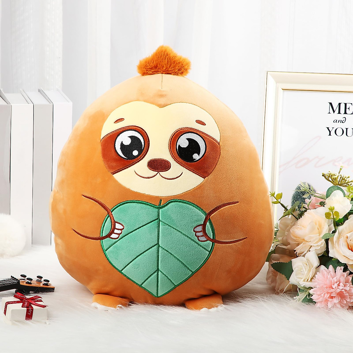 Leyndo 14 Inch Sloth Plush Throw Pillow Cute Sloth Stuffed Animals Soft Plush Stuffed Sloth Pillow for Birthday Chinese New Year Party Favor Gift Sofa Bedroom Decor