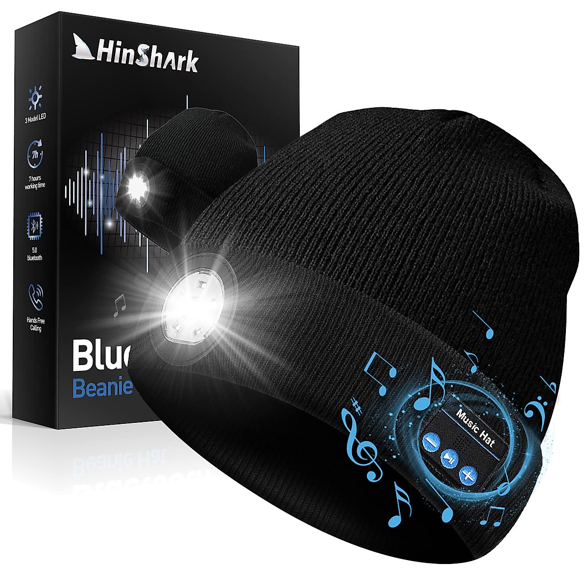 Gifts for Men, Stocking Stuffers for Men, LED Bluetooth Beanie Hat, for Men, Mens Gifts for Dad, Husband, Boyfriend, Grandpa, Cool Gadgets for Him, White Elephant Gifts for Adults