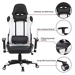 Devoko Gaming Chair Racing Style High Back Computer Chair with Adjustable Armrests Ergonomic Office Chair Executive Swivel Task Chair with Headrest and Lumbar Support (White)