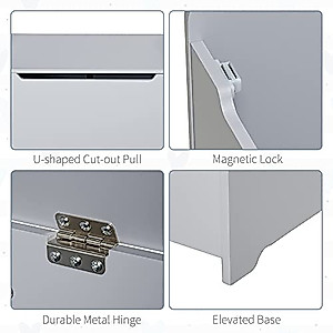 Qaba Kids Toy Chest Wooden Toy Storage Organizer Chest Box with Magnetic Hinge, Large Storage Space, & Groove Handle, Grey