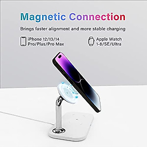 3 in 1 Magnetic Wireless Charger, with 20W USB-C Adapter, Charging Station for Apple Products Compatible with MagSafe for iPhone 14 13 12 Pro Max, Watch Series 1-8, AirPods Pro (White)