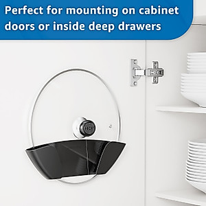 AIDOUHOME Pot Lid Organizer, Pot Lid Holder Self Adhesive Pan Lid Holder, Suitable for Cabinet Door Wall Mount Deep Drawer, Perfect Lid Rack for Kitchen, Fits 6" to 13" - 2 Packs (Gray)