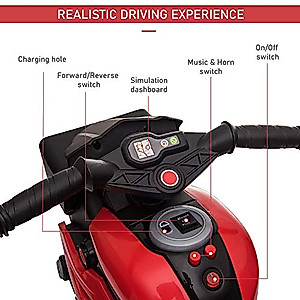 Aosom 6V Kids Motorcycle Ride-on Toy for Toddlers and Up to 8 Years Old, High-Traction Battery-Operated Ride-on Vehicle, Mini Motorbike for Kids, Red