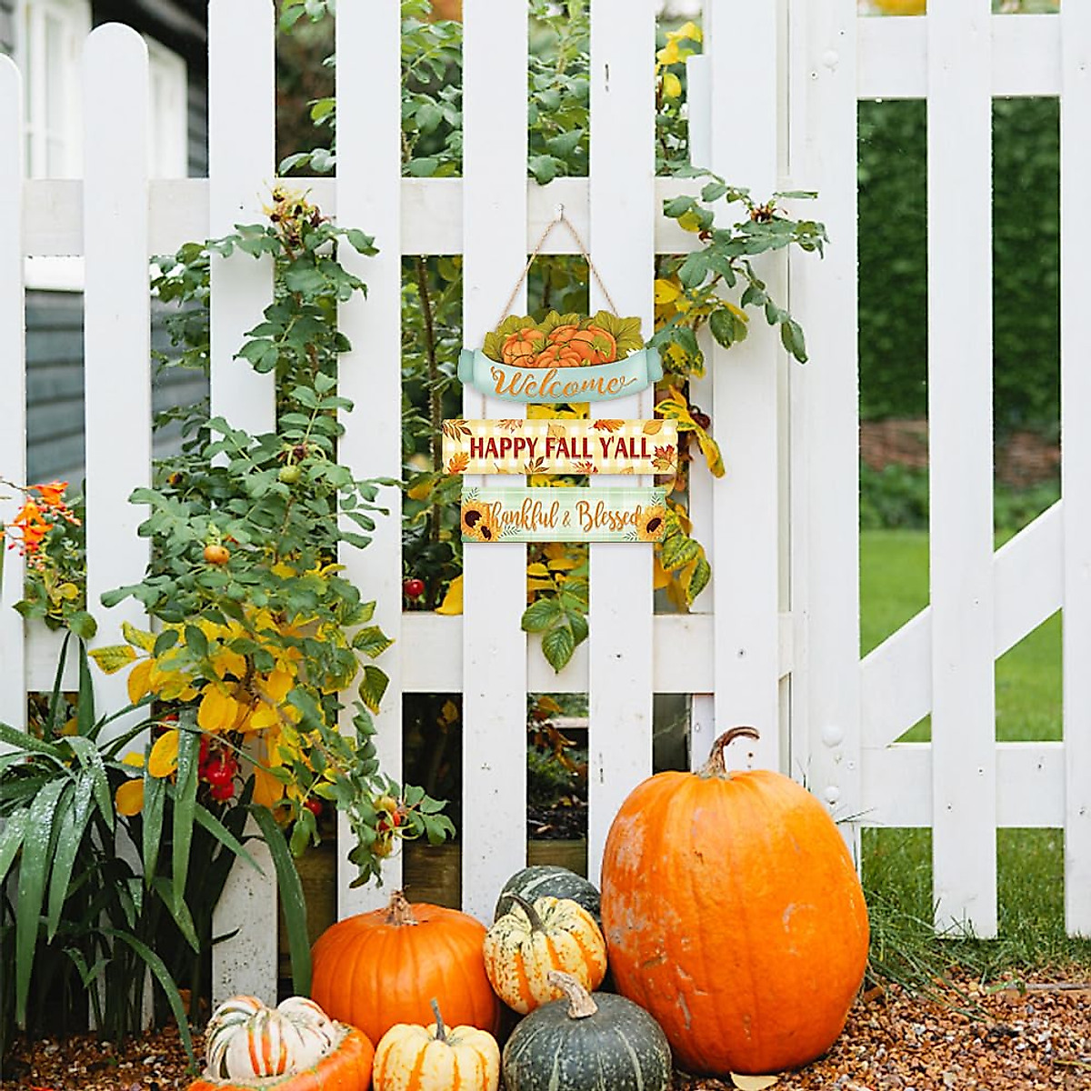 TOARTi Welcome Front Door Hanging Sign, Thankful & Blessed Pumpkin Fall Wood Plaque, Happy Fall Yall Wall Hanging for Home Wall Porch Farmhouse Harvest Thanksgiving Party Decor