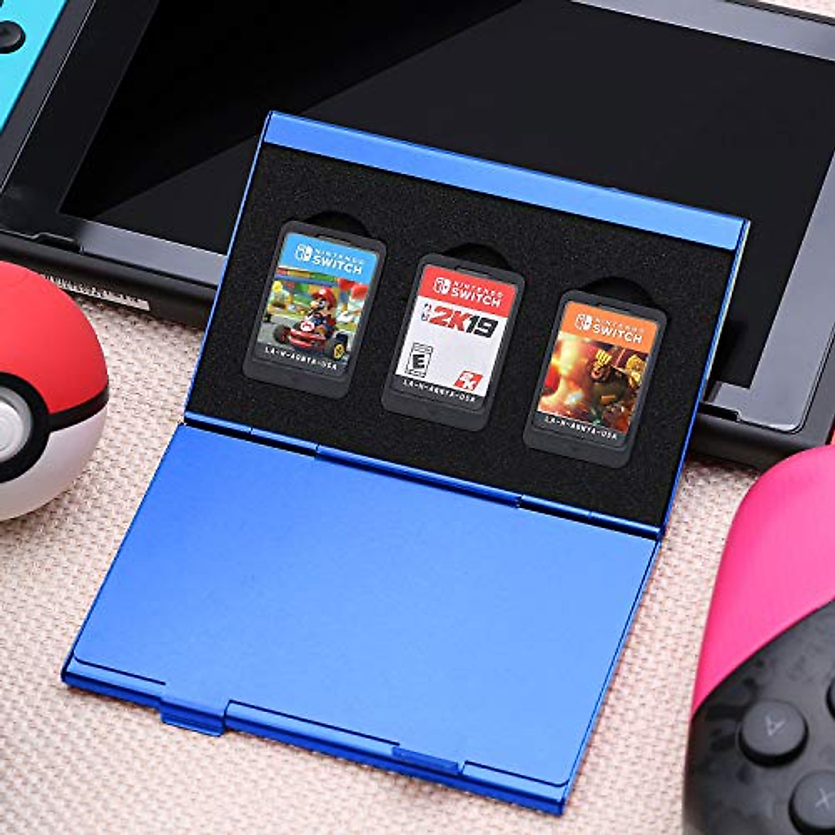 Premium Game Card Case for Nintendo Switch, Aluminum Game Cartridge Holder for Nintendo Switch (Hold 6 Game Cards) (Blue)