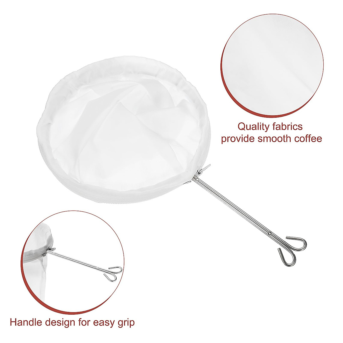 uxcell 1 Pcs Cloth Coffee Filter Bags, Coffee Sock Filter, Reusable Coffee Strainer with Double Hook Steel Ring Handle, Medium, White