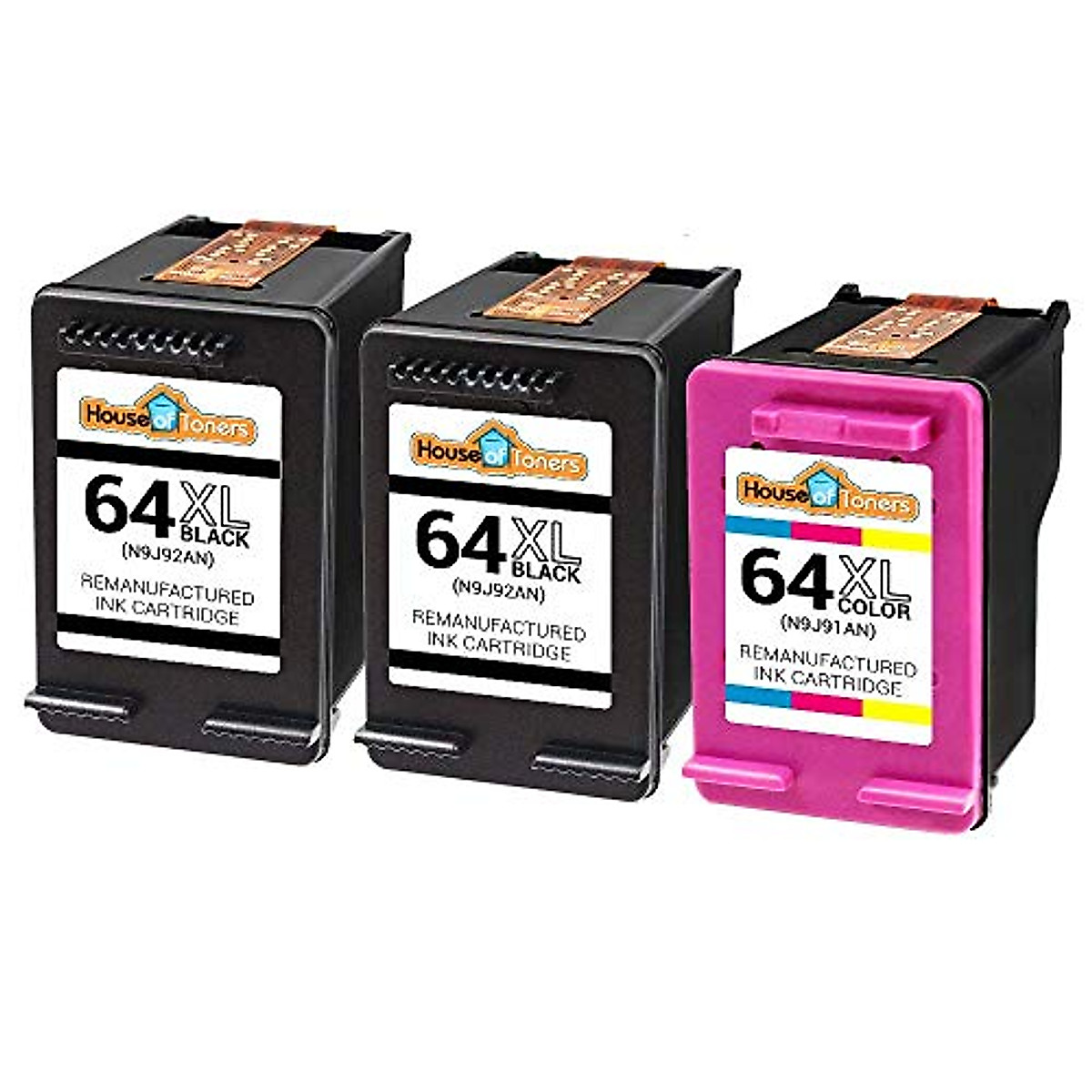 Houseoftoners Replacement for HP64XL HP 64XL Ink for HP Envy Photo 6232 6252 6255 6258 7155 7158 7164 7800 7855 7858 7864 Envy 5542 (2B&1C, 3-Pack)