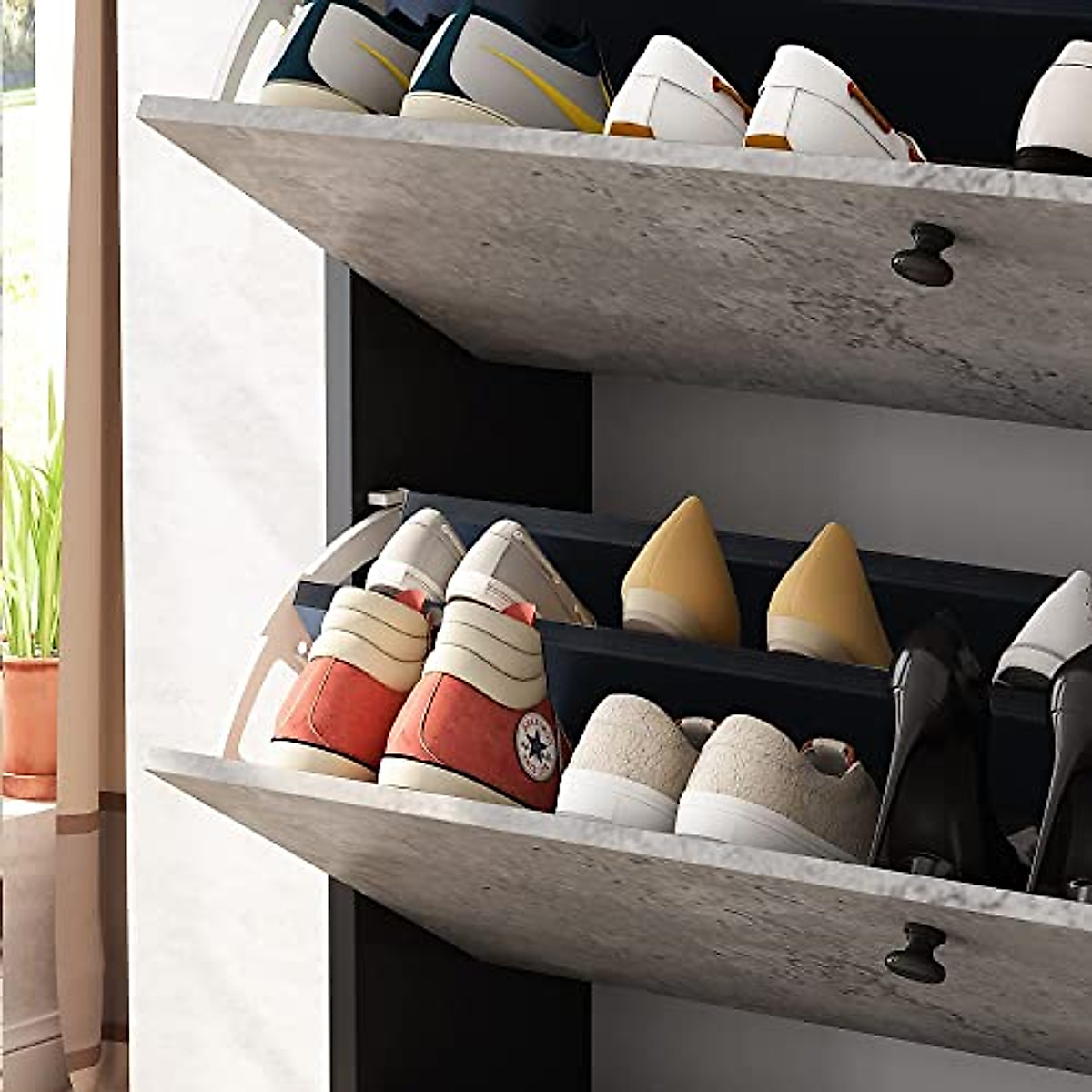 DEYAOPUPU Shoe Cabinet with 3 Flip Drawers, Modern Shoe Storage Cabinet for Entryway, Freestanding Shoe Rack Storage Organizer for Pumps,Slippers,Boots(Premium Gray)