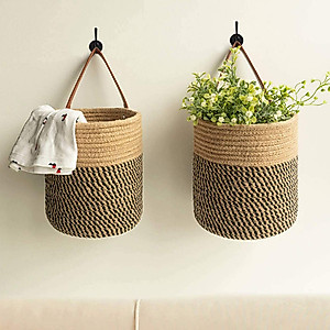 Cotton Rope Basket with Handle for Baby Laundry Basket Toy Storage Blanket Storage Hanging Basket Round Multi-Purpose Woven Wall Rope Basket for Home White S