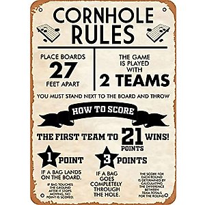 Shvieiart Games CORNHOLE RULES CLASSIC Poster 8x12 Inch Retro Vintage Metal Sign Home Man Cave Art, Kitchen
