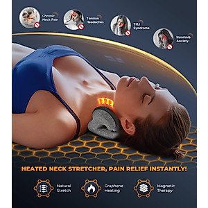 Deep Neck Pain Relief w/Conductive Magnetic Therapy Heated Neck Stretcher, Graphene-Tech Instant Heating Cervical Traction Device Pillow, Smart Control Neck Hump Corrector Relax Gifts For TMJ Migraine